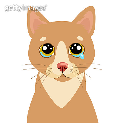Sad Cat Vector Icon. Illustration Of Cute Sad Animal. Drear Crying Cat ...