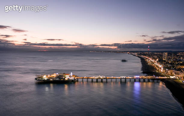 Blue Hour Over Brighton's Palace Pier and West Pier Aerial View ...