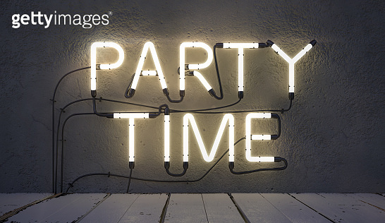 Party time neon sign on concrete wall background 3D Rendering 이미지 ...