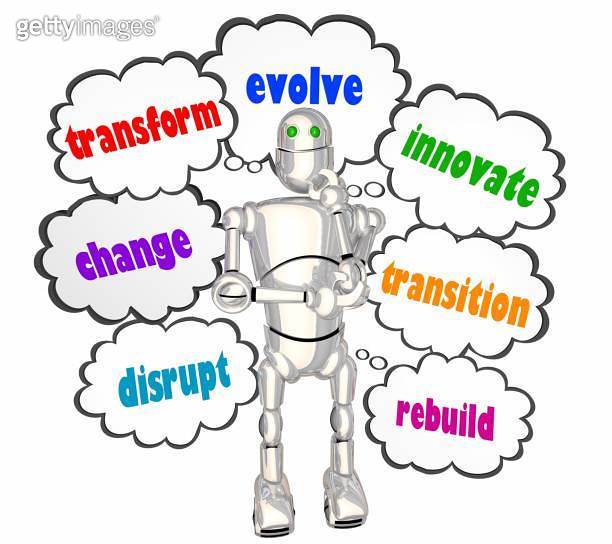 Transform Evolve Change Disrupt Robot Thought Clouds 3d Illustration ...