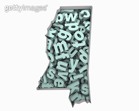 Mississippi MS Letters Map Education Reading Writing Schools 3d ...
