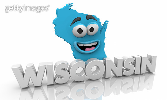 Wisconsin WI State Map Cartoon Face Word 3d Illustration (1160901795 ...