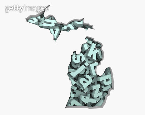 Michigan MI Letters Map Education Reading Writing Schools 3d ...