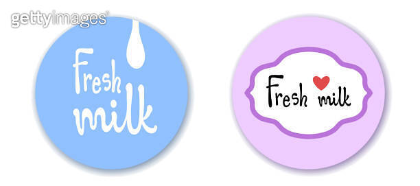 Fresh milk hand drawn lettering white silhouette set on a blue and ...