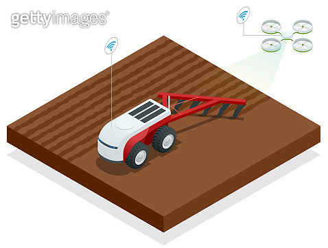 Isometric planting potatoes with a farming robot and specialist ...