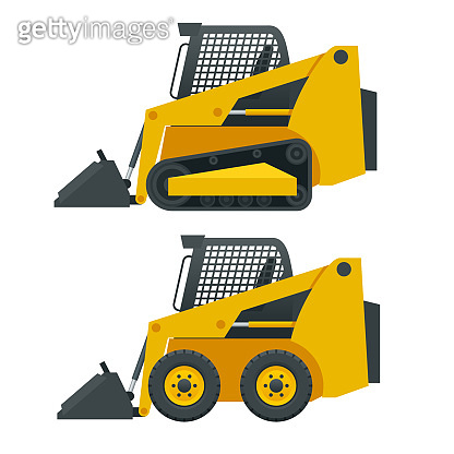 Compact Excavators. Steer Loader side view isolated on a white ...