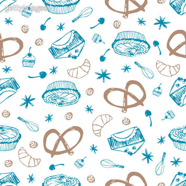 Vector white cakes and pastry seamless background repeat pattern 02 ...