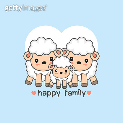 Happy sheep family. Mom dad and baby sheep cartoon. (1158973355) - 게티이미지뱅크