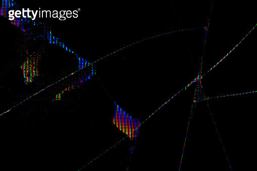 digital glitch, leaking crystals and cracks on a broken LCD screen ...