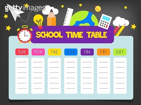 Back to school, School time table vector illustration 이미지 (1171858399 ...
