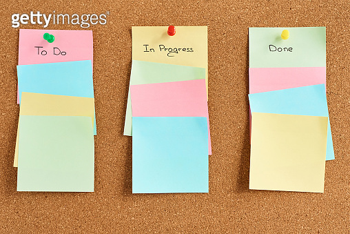 Colorful paper notes with words 'To do', 'In progress' and 'Done ...