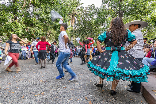 The typical "Cueca" dancers at Santiago de Chile, is the traditional ...