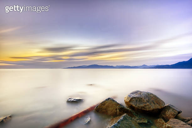 smooth sunset glow view from Tower Beach, UBC, Vancouver, BC, Canada ...