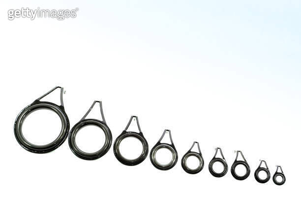 Fishing rod spinning ring with the line close-up. Fishing rod. Rod ...