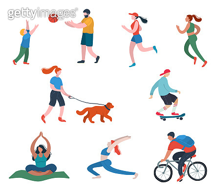 Set of flat peoples wolking outdoors. Isolated human figures on white ...
