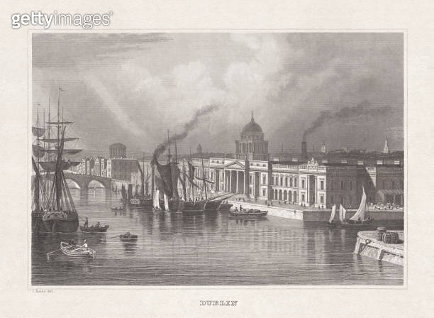 Historical view of Dublin, Ireland, steel engraving, published in 1857 이미지 (1186923045) - 게티이미지뱅크