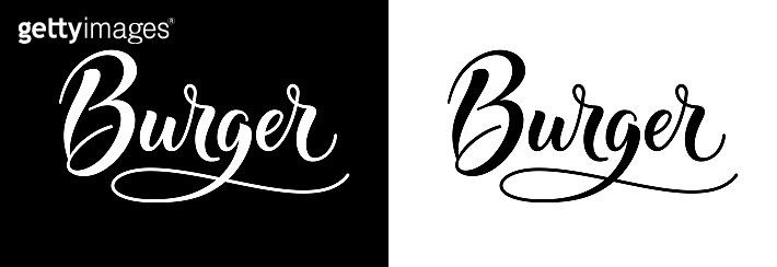 Burger vector lettering and food symbol isolated on background. Fast ...