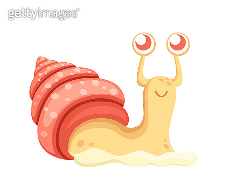 Cute sea snail. Cartoon character design. Yellow snail with red shell ...