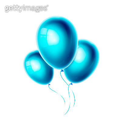 Blue balloons bunch isolated on white background. Realistic turquoise ...