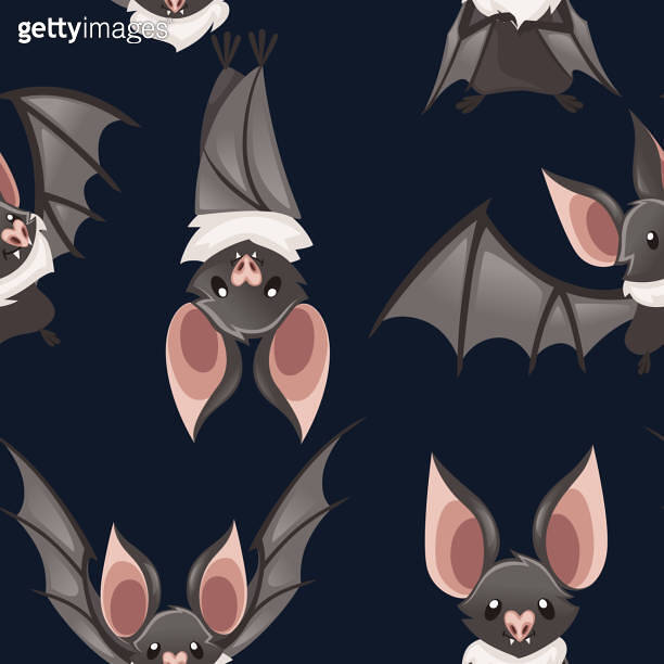 Seamless pattern of Cartoon bat. Cute vampire bat, flying mammal. Flat ...