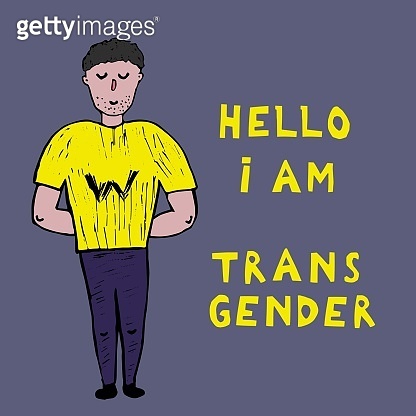 The white young man costs near an inscription: Hello, I'm transgender ...