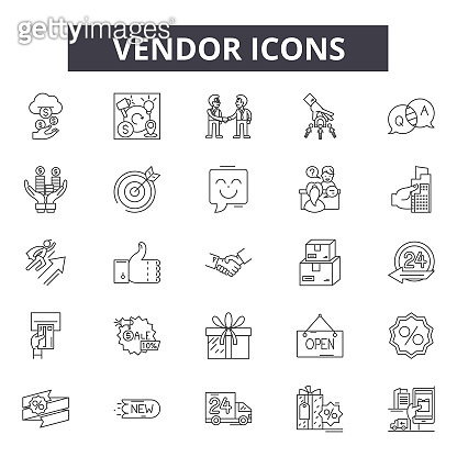 Vendor line icons, signs set, vector. Vendor outline concept ...