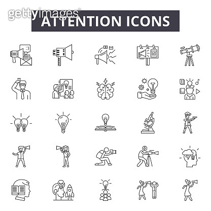 Attention line icons, signs set, vector. Attention outline concept ...