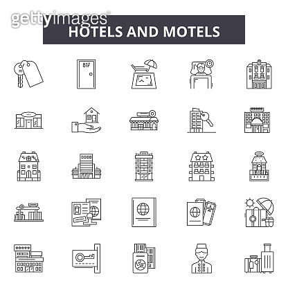 Hotels and motels line icons, signs set, vector. Hotels and motels ...