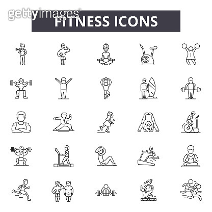 Fitness line icons, signs set, vector. Fitness outline concept ...