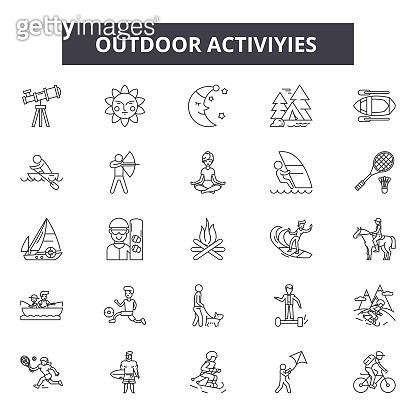 Outdoor activities line icons, signs set, vector. Outdoor activities ...