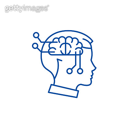 Computer thinking line icon concept. Computer thinking flat vector ...
