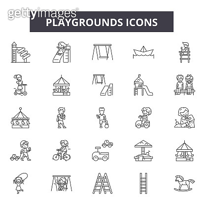 Playgrounds line icons, signs set, vector. Playgrounds outline concept ...