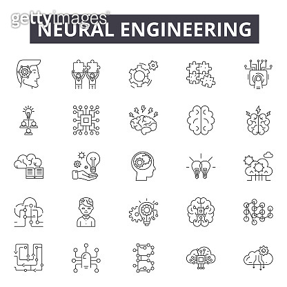 Neural engineering line icons, signs, vector set, linear concept ...