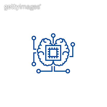 Artificial intelligence, chip with brain line icon concept. Artificial ...
