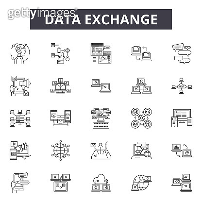 Data exchange line icons, signs set, vector. Data exchange outline ...