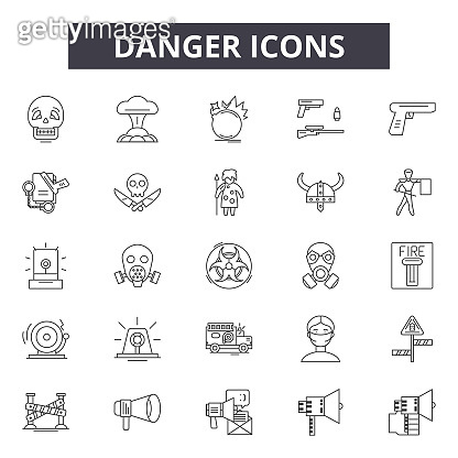 Danger line icons, signs set, vector. Danger outline concept ...