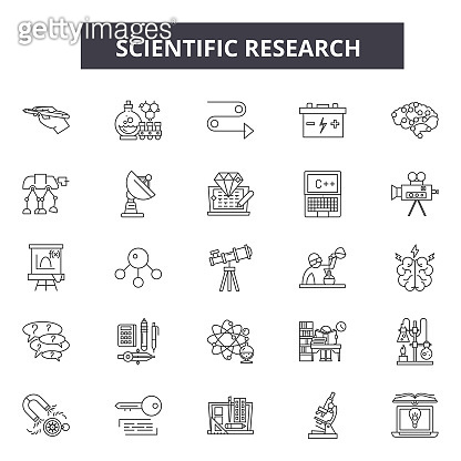 Scientific research line icons, signs set, vector. Scientific research ...