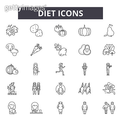 Diet line icons, signs set, vector. Diet outline concept, illustration ...