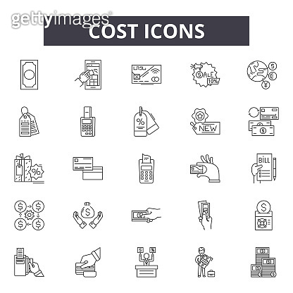 Cost line icons, signs set, vector. Cost outline concept, illustration ...