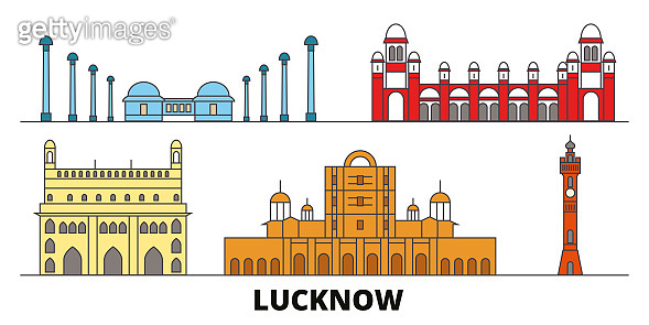 India, Lucknow flat landmarks vector illustration. India, Lucknow line ...
