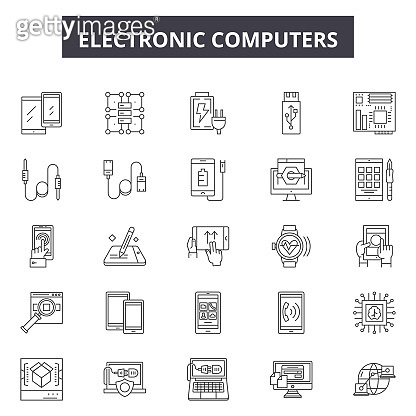 Electrronic computers line icons, signs set, vector. Electrronic computers outline concept ...