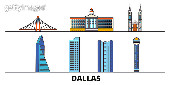 United States, Dallas flat landmarks vector illustration. United States ...