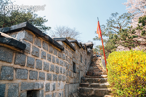 Hwaseong Fortress with spring flowers in Suwon, Korea (1094719408) - 게티 ...