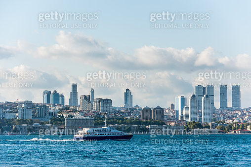 A cruise ship crossing the Bosphorus Strait of Istanbul of Turkey, part ...