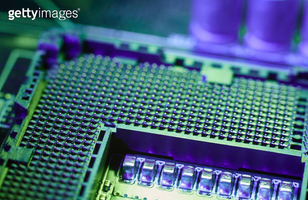 CPU socket land grid array, LGA macro view (1172153659) - 게티이미지뱅크