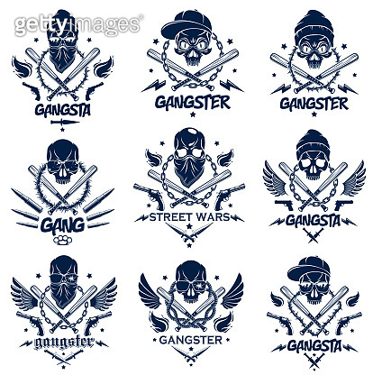 Criminal tattoo ,gang emblem with aggressive skull baseball bats and ...