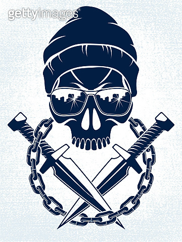 Anarchy and Chaos aggressive emblem with wicked skull, vector vintage ...