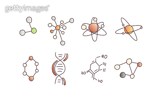 Cute cartoon molecule and atom icon set. Atomic and molecular ...