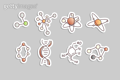 Cute cartoon molecule and atom icon set. Atomic and molecular ...