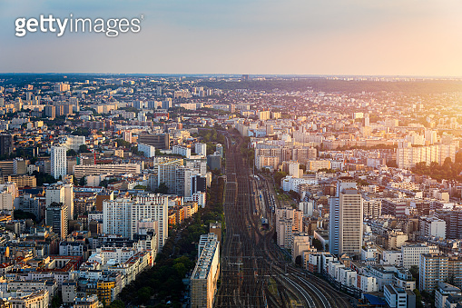 Top view of Paris skyline from above. Main landmarks of european ...